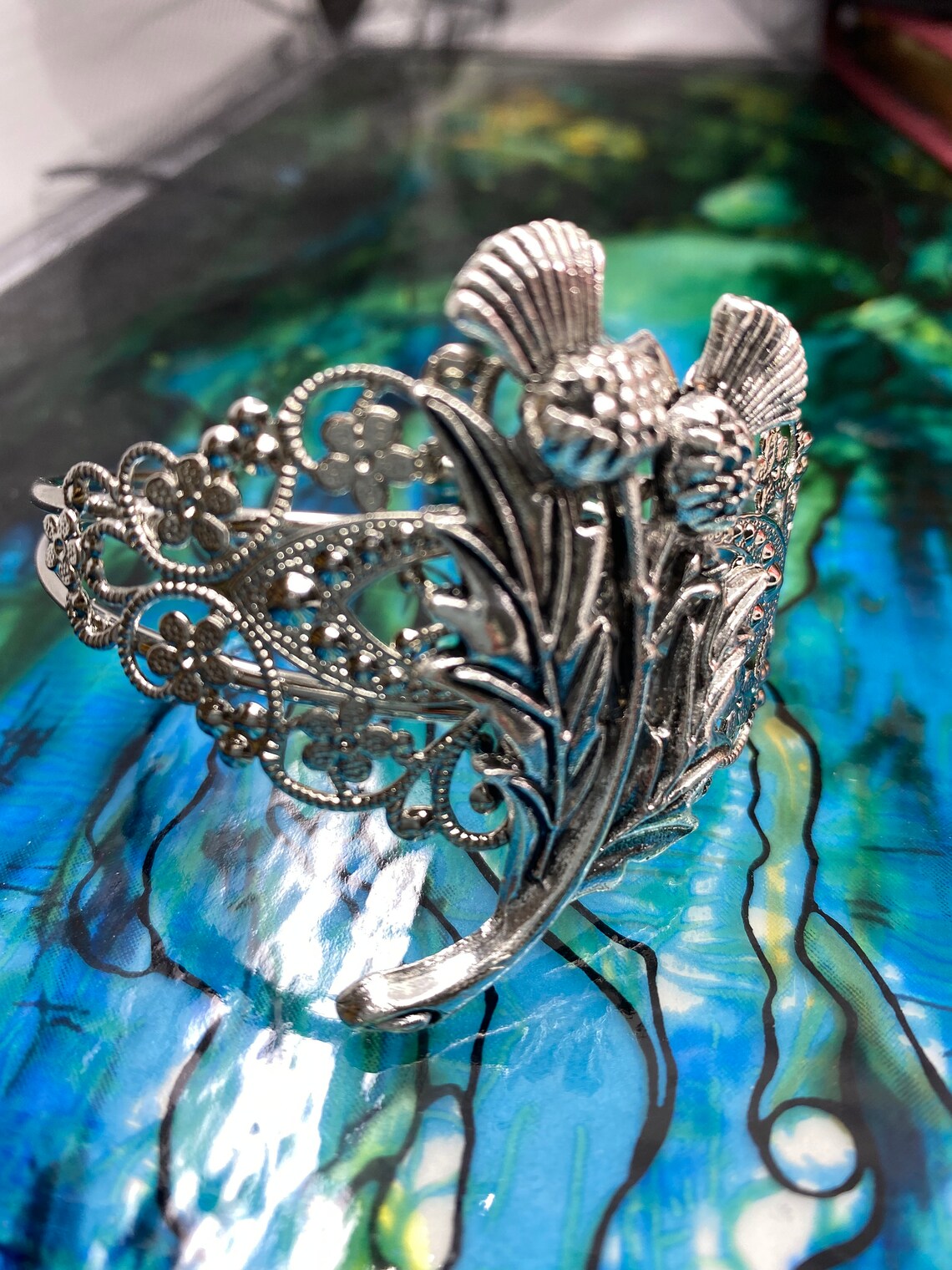 Scottish Thistle Cuff Bracelet: Silver Plated, Vintage Patina - Etsy