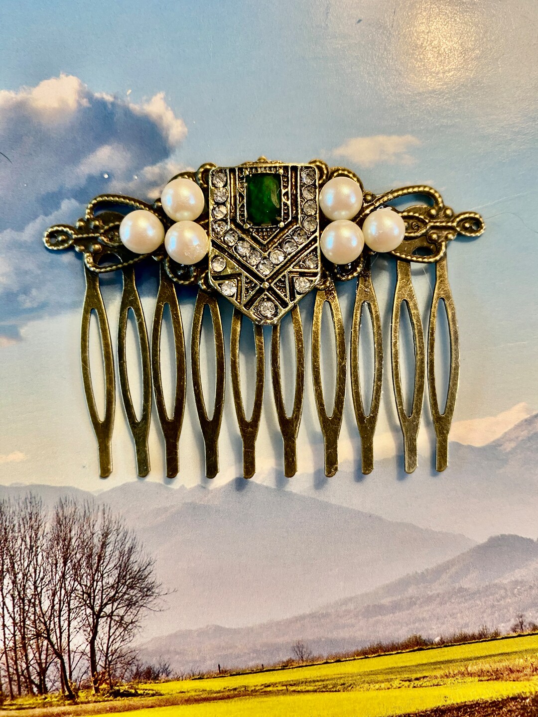 Art Deco Style Hair Comb Emerald Color Bridal Hair Accessories ...