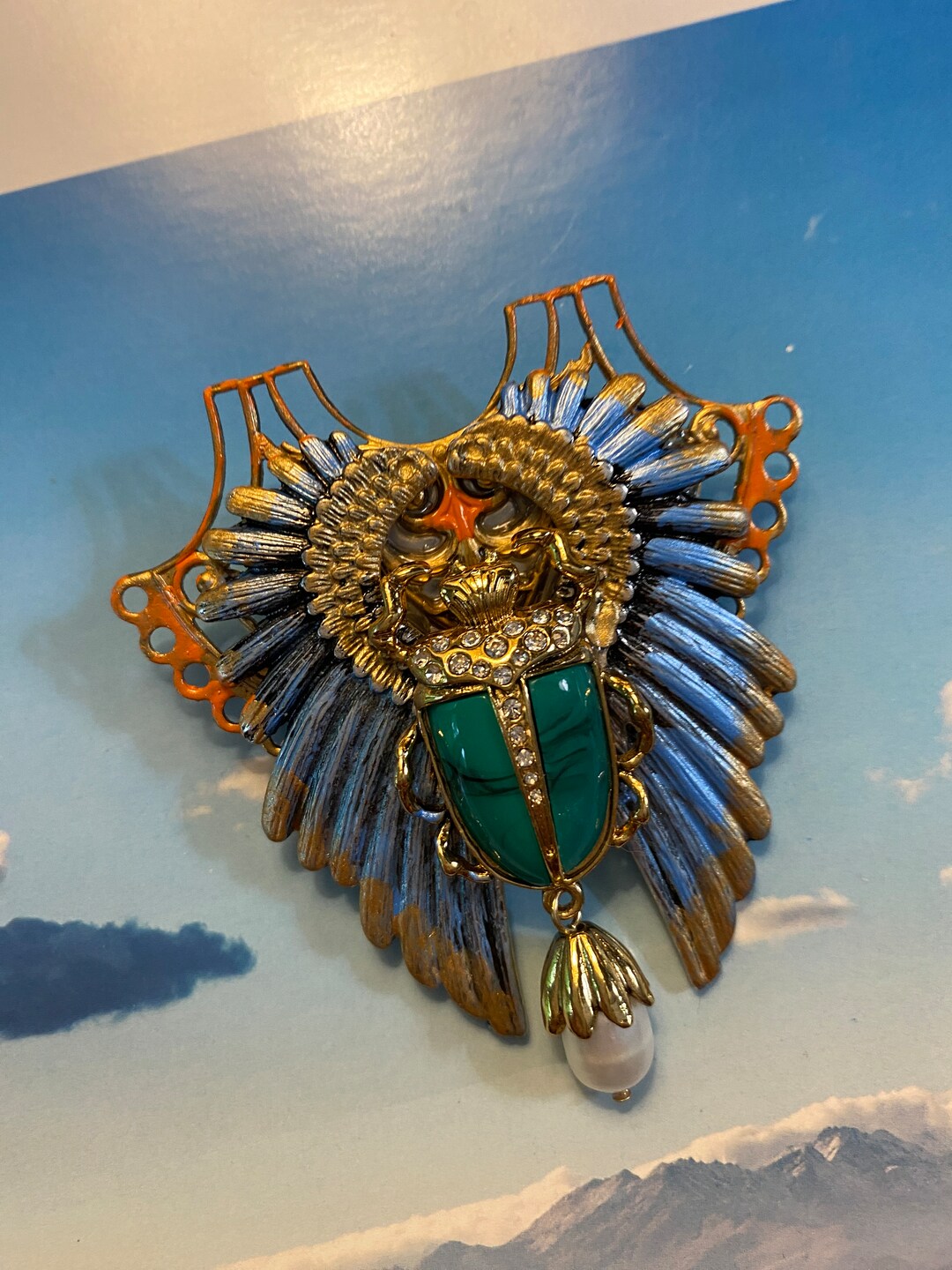 Scarab Pin Scarab Brooch Silver Winged Scarab Fresh Water Pear Drop ...