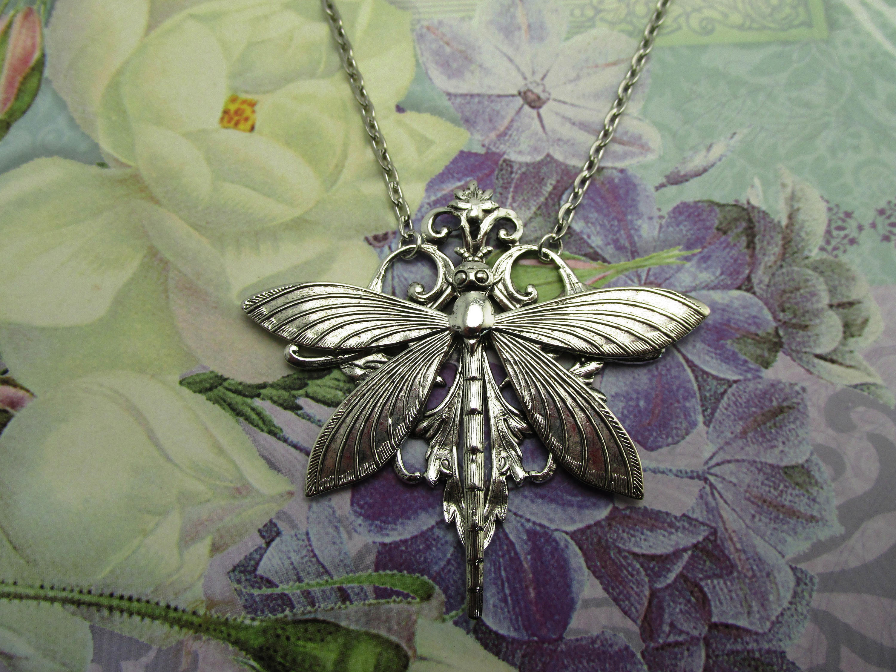 Art Deco Dragonfly Necklace Filigree Necklace Myelegantthings | Etsy