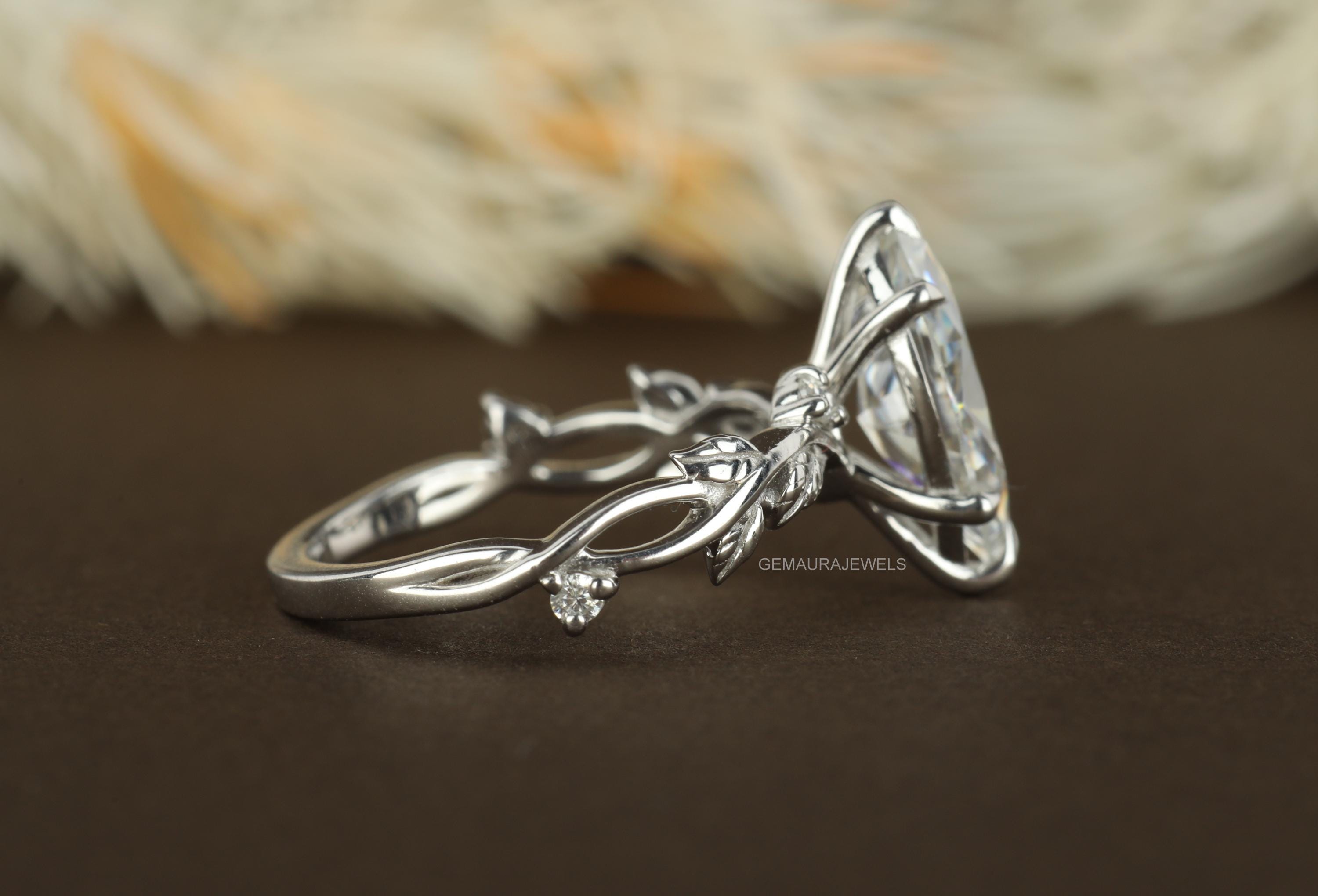 Unique Marquise Engagement Ring Bark Wedding Ring Twig Alternative Elvish Moissanite Ring Nature ...