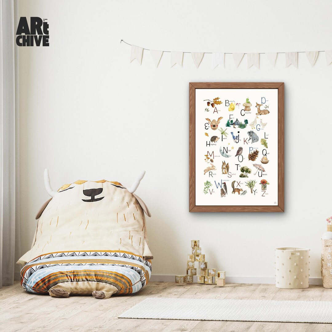 Woodland Alphabet Poster Nursery Wall Art Classroom Decor Educational ...