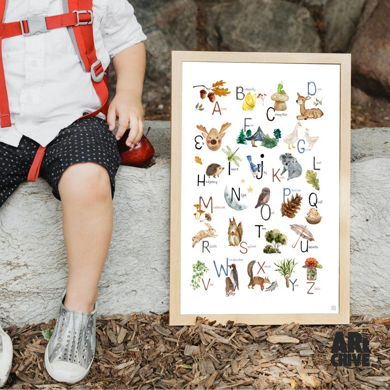 Woodland Alphabet Poster Nursery Wall Art Classroom Decor Educational ...