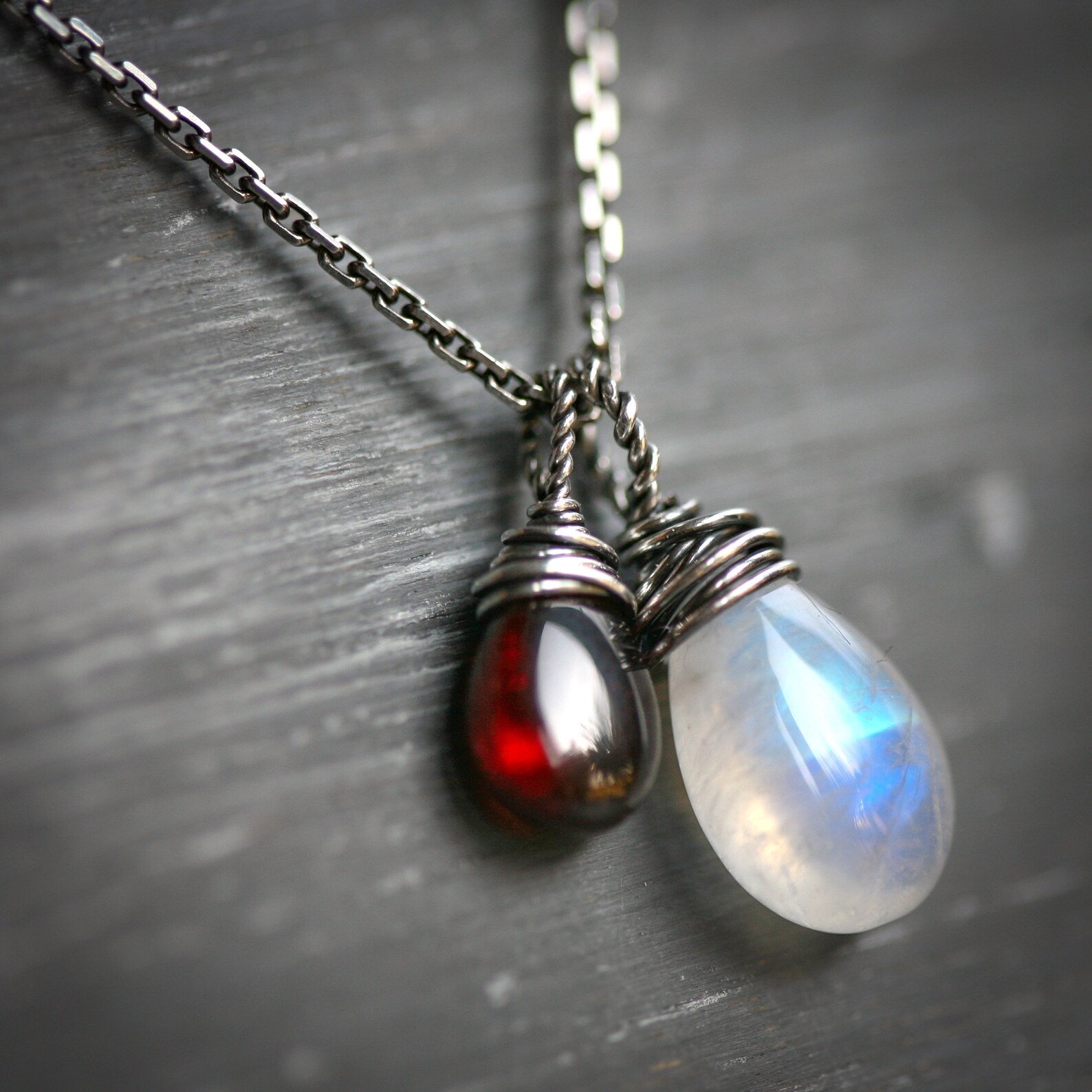 Blood Moon Rainbow Moonstone Red Garnet Sterling Silver Charm | Etsy