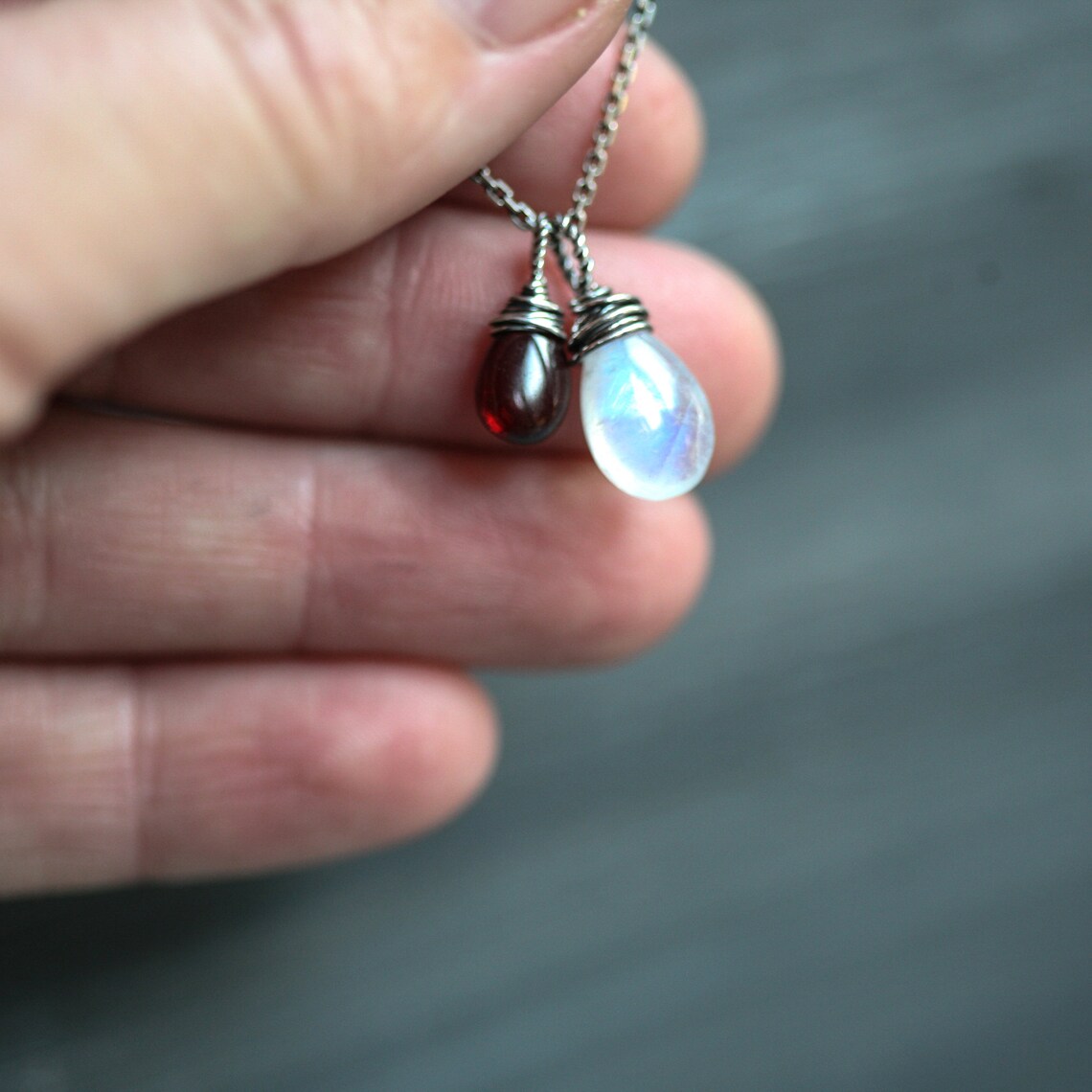 Blood Moon Rainbow Moonstone Red Garnet Sterling Silver Charm | Etsy