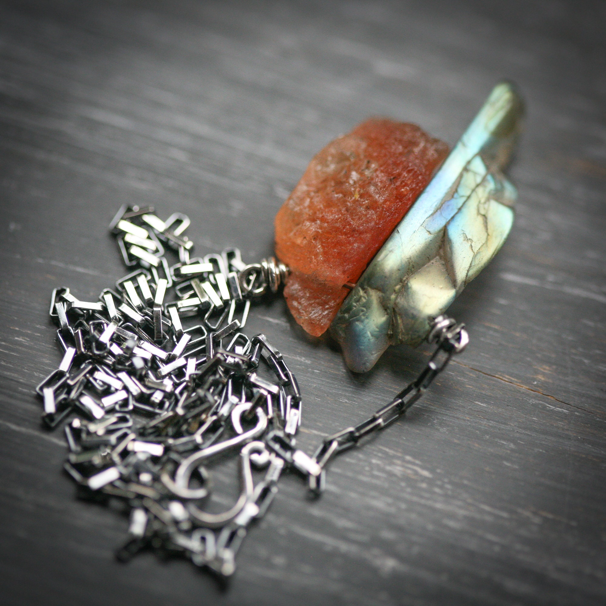 Twilight Raw Labradorite and Sunstone Crystals Sterling - Etsy 日本