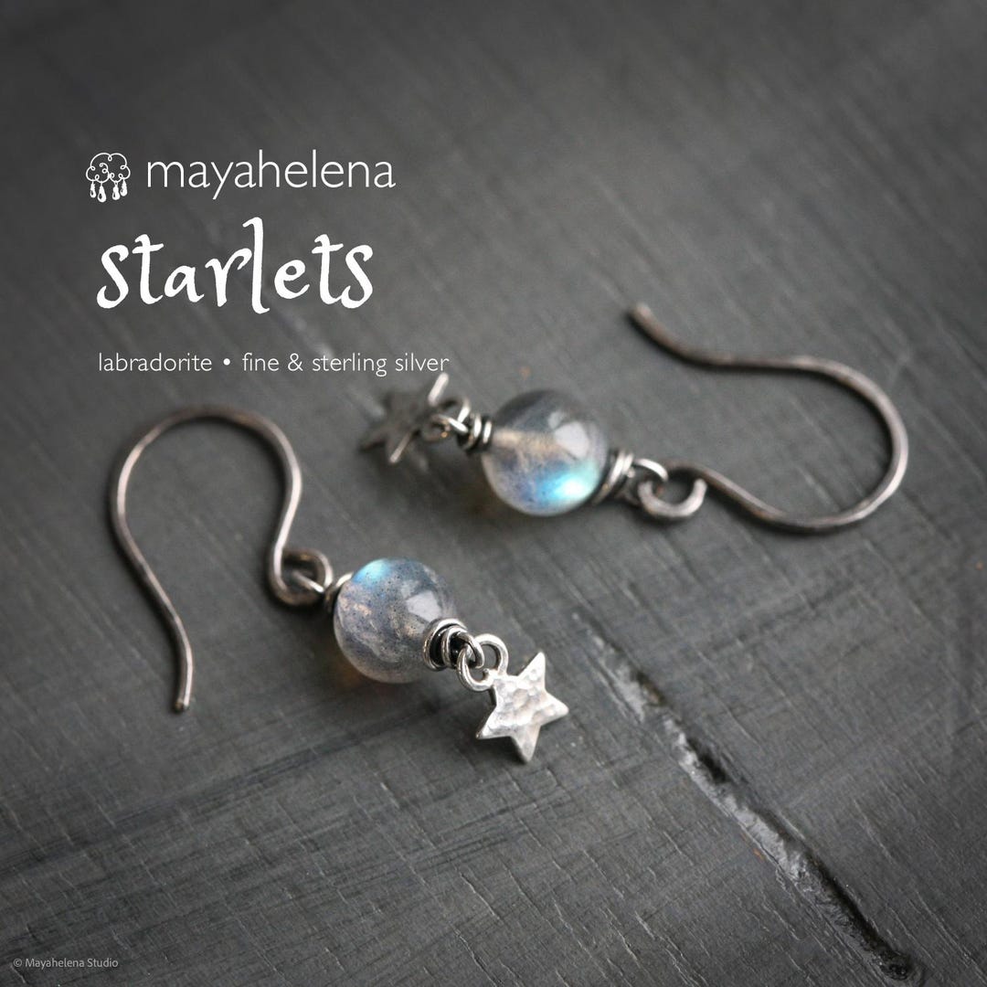 Starlets - Labradorite With Stars Sterling Silver Earrings - Etsy