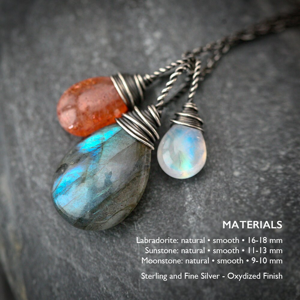 The Equinox Labradorite Moonstone and Sunstone Wire Wrapped - Etsy