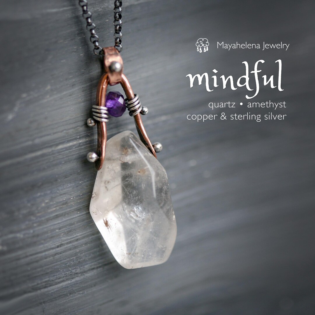 Mindful - Rutilated Quartz Crystal and Amethyst Copper Sterling Silver ...
