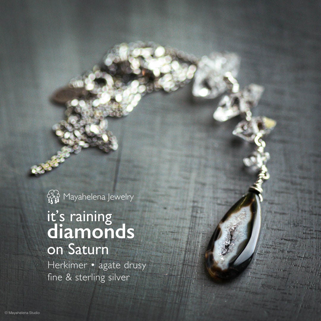 It's Raining Diamonds on Saturn Herkimer Diamond Druzy Agate Sterling ...