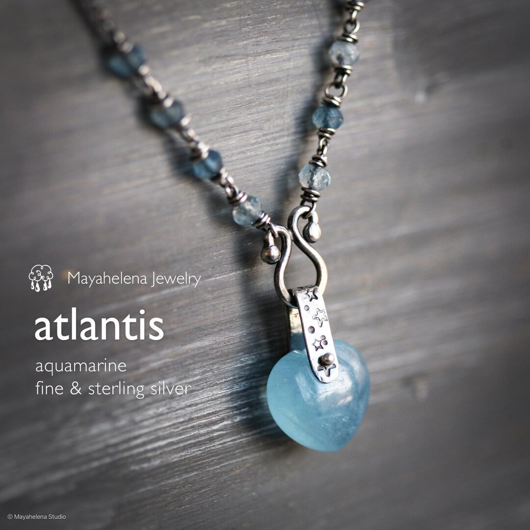 Atlantis - Aquamarine Heart Sterling Silver Necklace - Etsy
