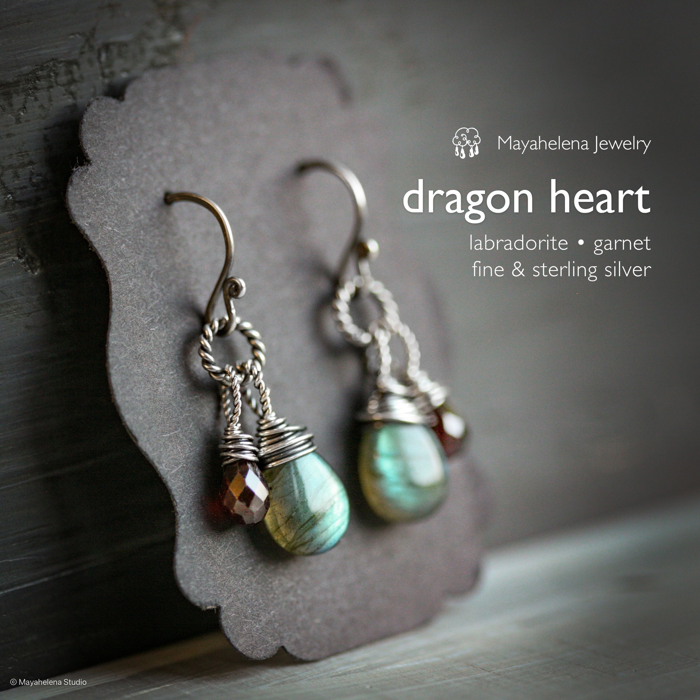 Dragon s Heart Labradorite and Garnet Wire Wrapped Sterling Silver Earrings Etsy
