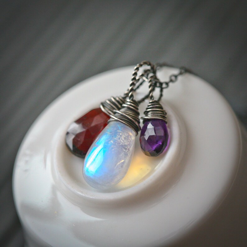 Blood Moon Rainbow Moonstone Red Garnet and Purple Amethyst | Etsy