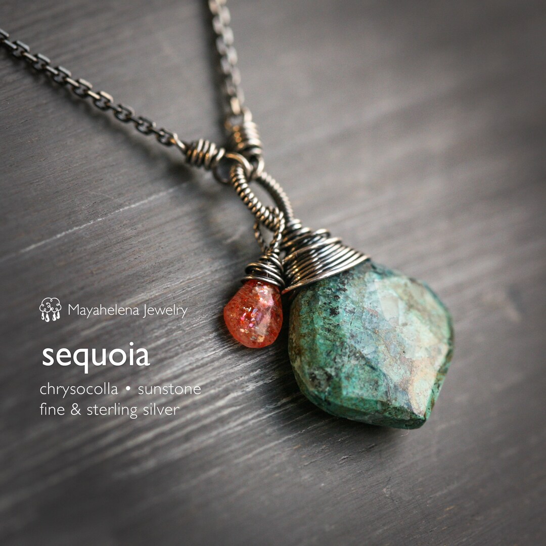 Sequoia - Chrysocolla and Sunstone Wire Wrapped Sterling Silver ...