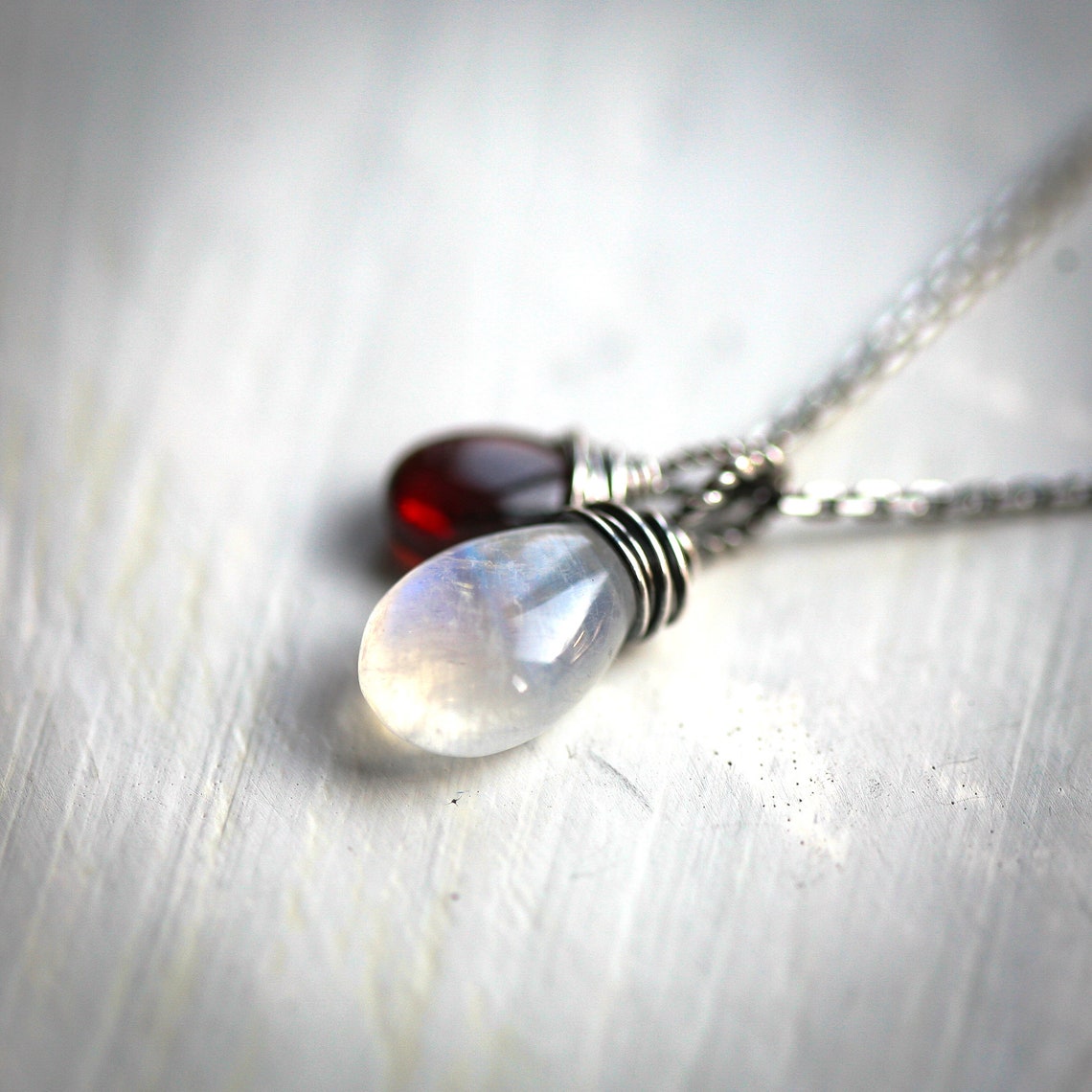 Blood Moon Rainbow Moonstone Red Garnet Sterling Silver Charm | Etsy