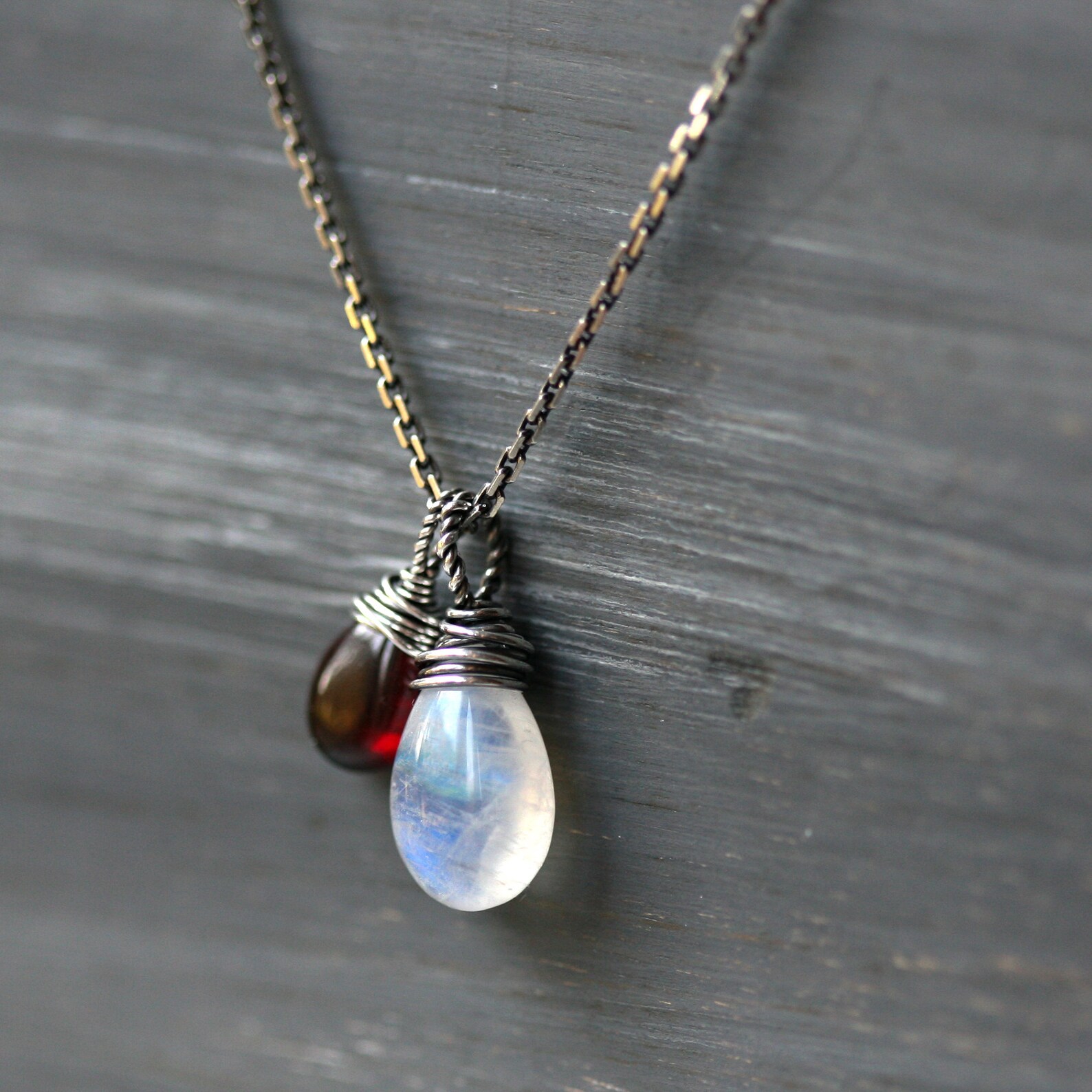 Blood Moon Rainbow Moonstone Red Garnet Sterling Silver Charm - Etsy