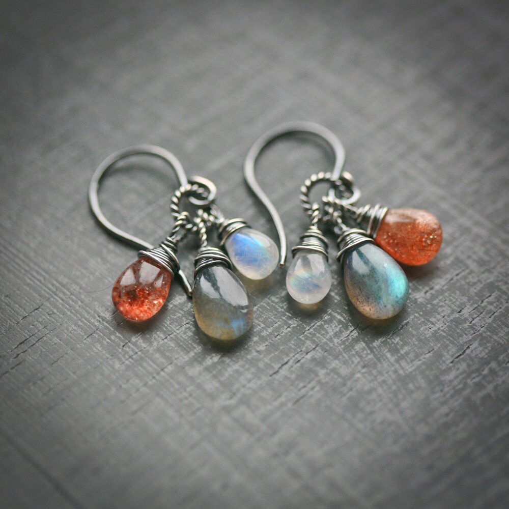 The Equinox Labradorite Moonstone and Sunstone Wire Wrapped - Etsy