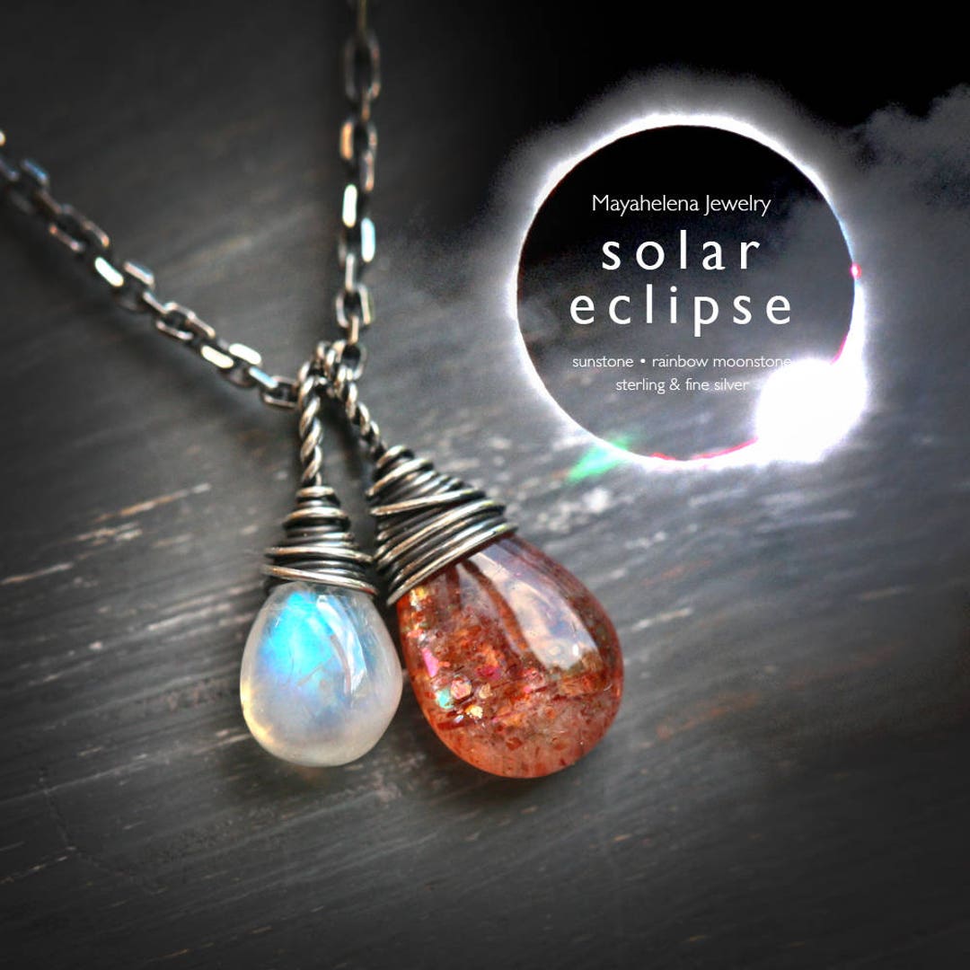 Solar Eclipse Moonstone and Sunstone Wire Wrapped Sterling Silver ...