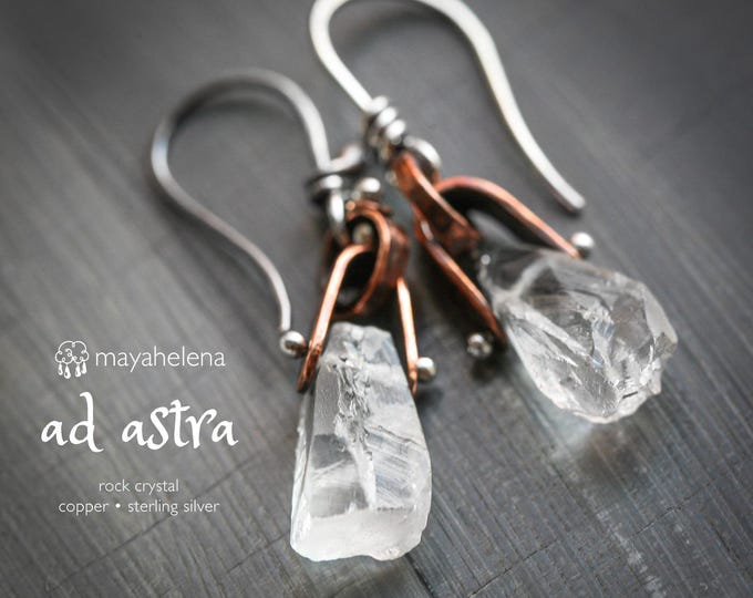 Ad Astra - Raw Rock Crystal Copper and Sterling Silver Earrings - Etsy