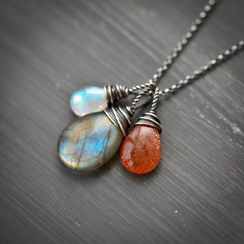 The Equinox Labradorite Moonstone and Sunstone Wire Wrapped - Etsy