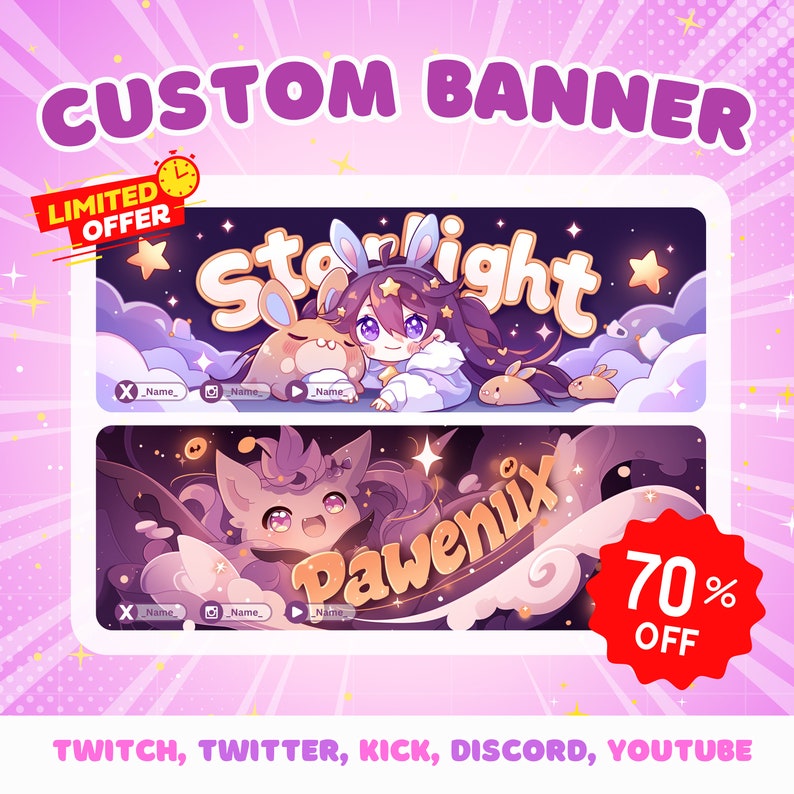 Custom Twitch Banner, Custom Chibi Cute Banner, Header, Social Media ...