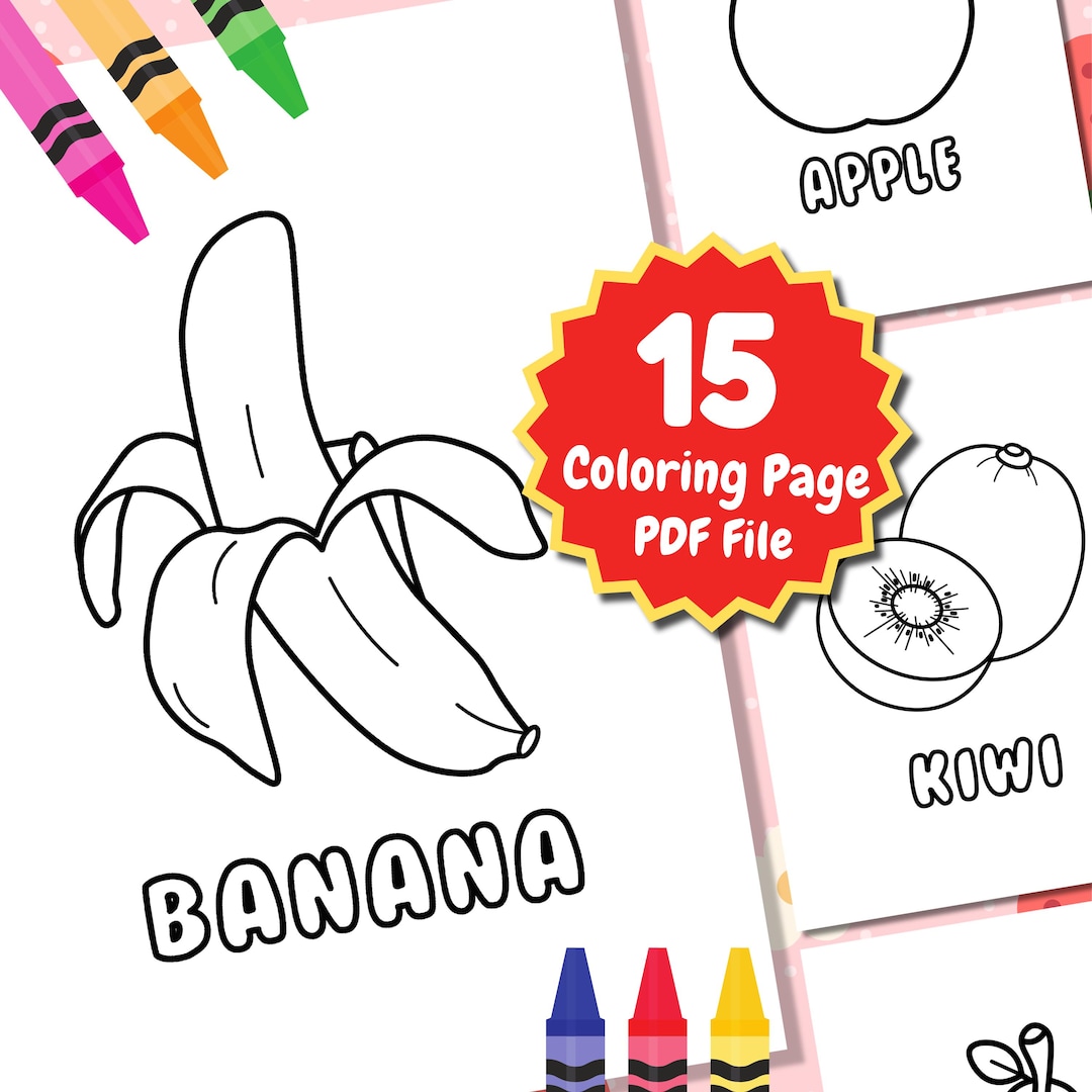 Coloring Pages, Printable Fruit Coloring Book for Kids, Activity Book ...