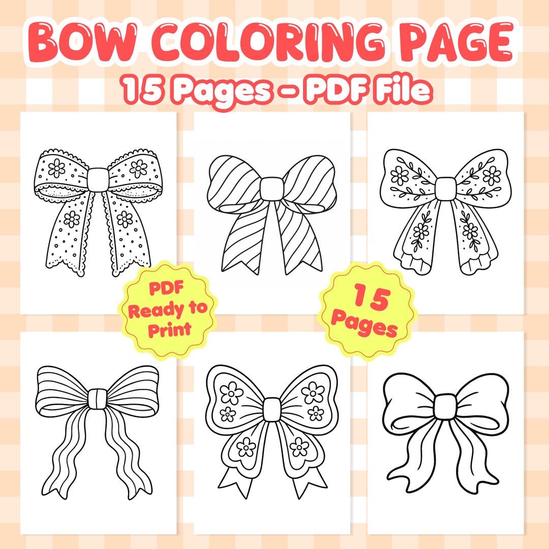 Bow Coloring Pages for Kids, Girl Coquette Coloring Book, Relaxing ...