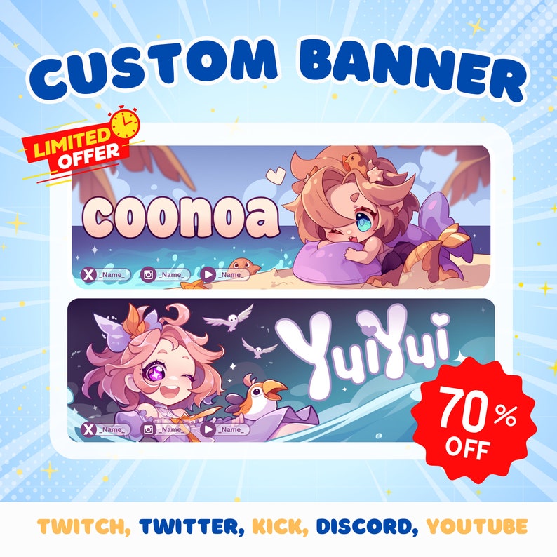 Custom Twitch Banner, Custom Chibi Cute Banner, Header, Social Media ...