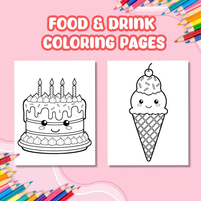 Coloring Pages, Printable Food and Drink Coloring Book for Kids ...