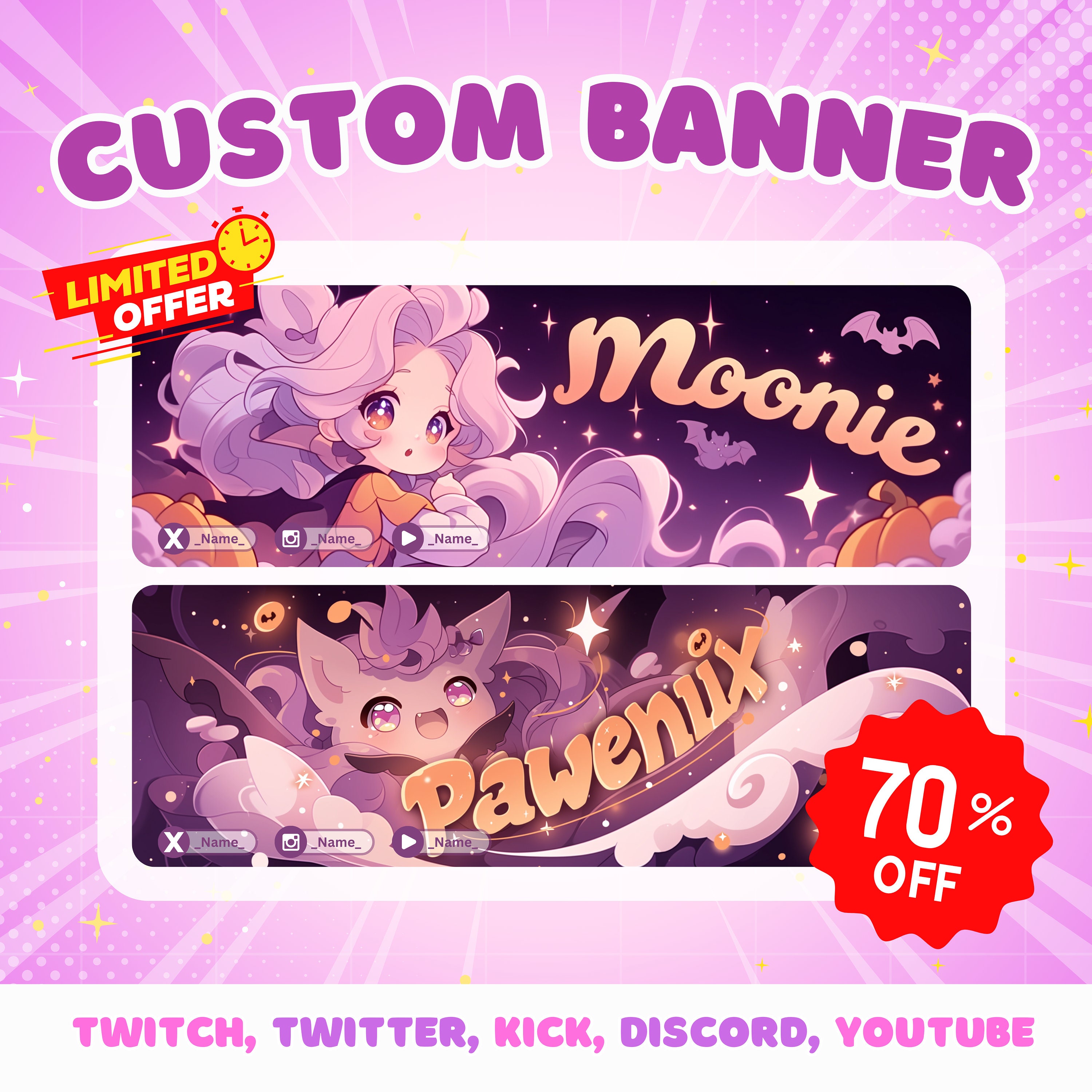 Custom Twitch Banner, Custom Chibi Cute Banner, Header, Social Media ...