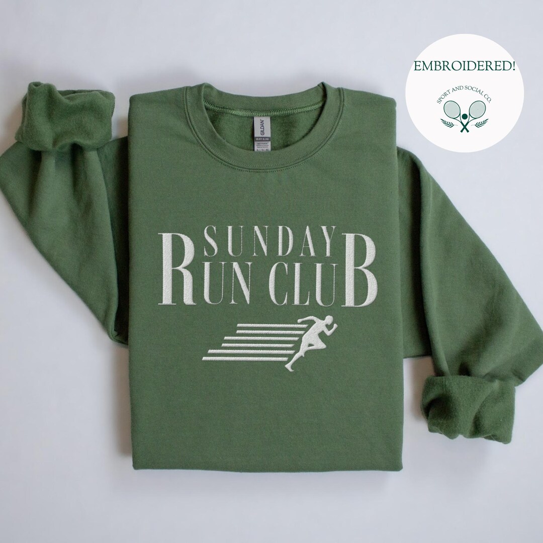 Embroidered Sunday Run Club Crewneck Sweatshirt | Embroidery Vintage ...