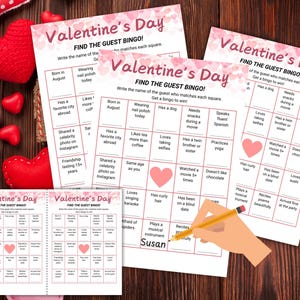 Valentines Day Mix and Mingle Bingo, Find the Guest Bingo, Valentine ...