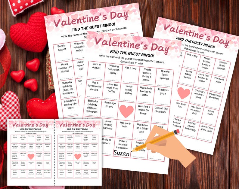 Valentines Day Mix and Mingle Bingo, Find the Guest Bingo, Valentine ...