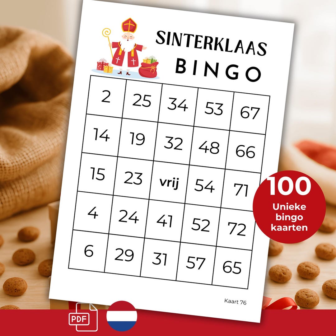 Classic Sinterklaas Bingo Numbers, 100 Sinterklaas Bingo Cards ...