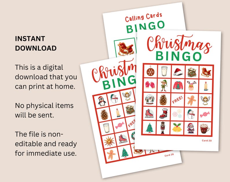 Printable Christmas Bingo, 30 Unique Bingo Cards, Family Christmas ...