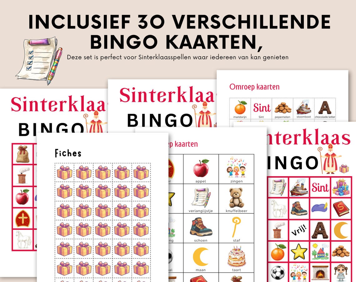 Sinterklaas Bingo, 30 Bingo Cards Sinterklaas Party Game, Printable ...