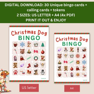 Christmas Dog Bingo, 30 Unique Bingo Cards PDF, Dog Bingo Printable ...