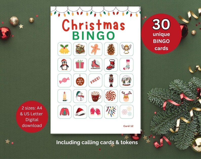 Christmas Bingo, 30 Unique Bingo Cards, Christmas Party Games, Xmas ...
