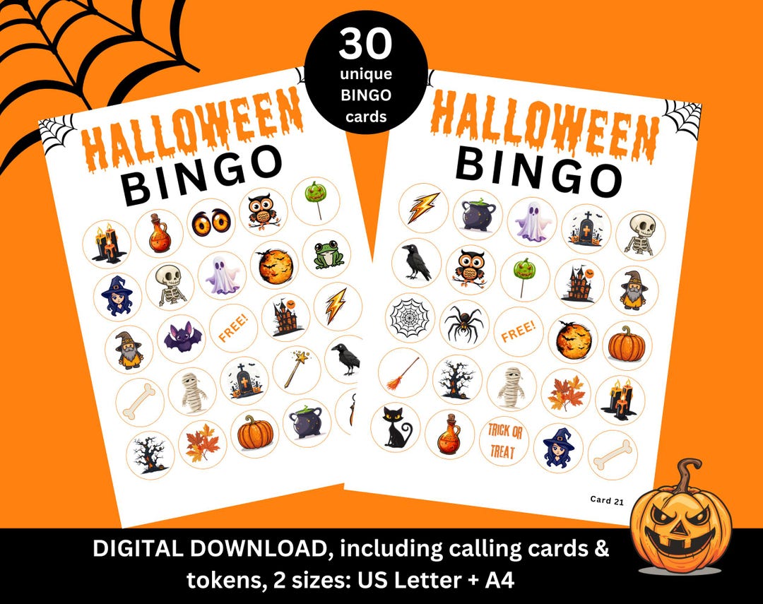 Halloween Bingo Game, 30 Halloween Bingo Cards, Halloween Activities ...
