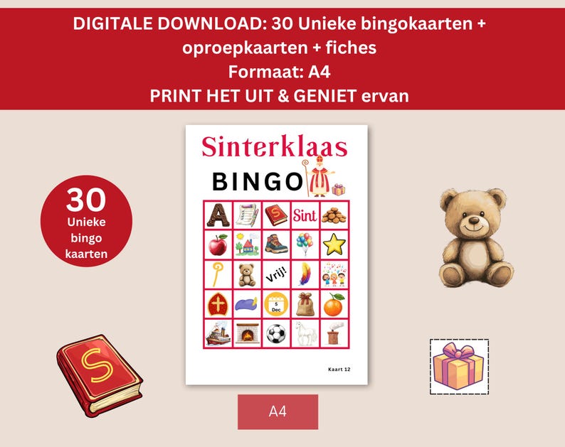 Sinterklaas Bingo, 30 Bingo Cards Sinterklaas Party Game, Printable ...