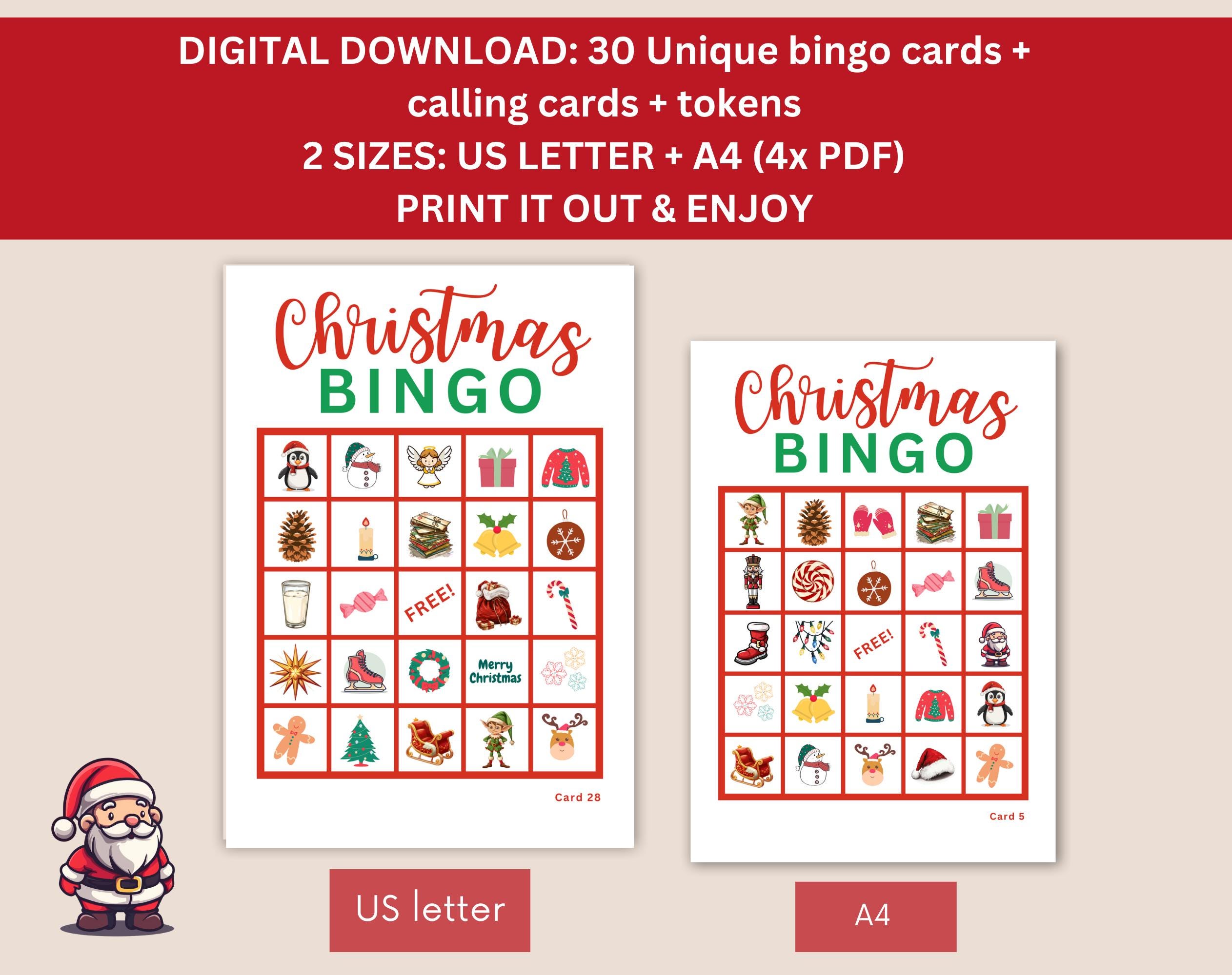 Printable Christmas Bingo, 30 Unique Bingo Cards, Family Christmas ...