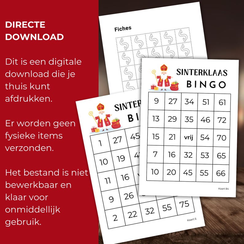 Classic Sinterklaas Bingo Numbers, 100 Sinterklaas Bingo Cards ...
