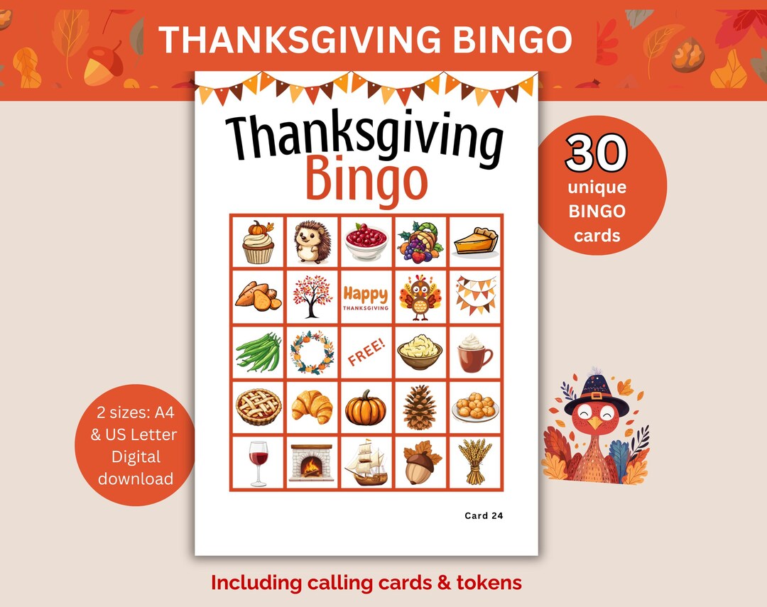 Thanksgiving Bingo, 30 Thanksgiving Bingo Cards, Friendsgiving ...