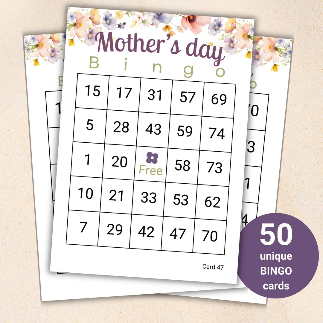 Mothers Day Bingo, 50 Printable Number Bingo Cards for Kids and Mom’s ...