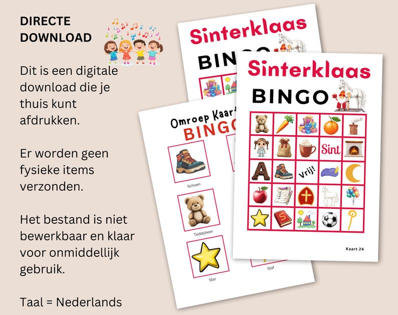 Sinterklaas bingo, 30 bingo kaarten, Sint en Piet Nederlands ...