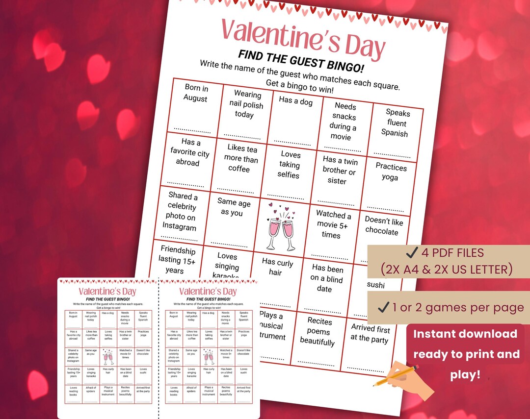 Valentine Games, Valentines Day Bingo, Mix and Mingle Bingo, Find the ...