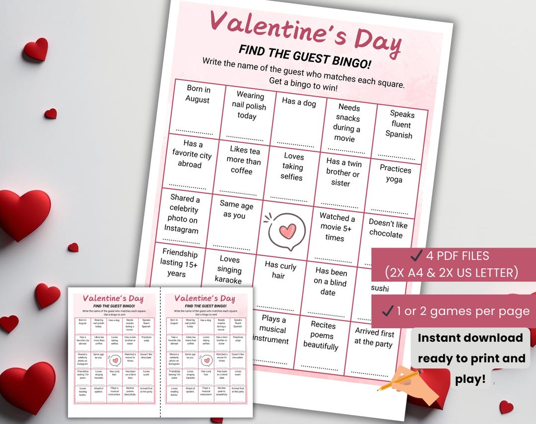 Valentines Day Bingo, Mix and Mingle Bingo, Valentines Day Game, Ladies ...