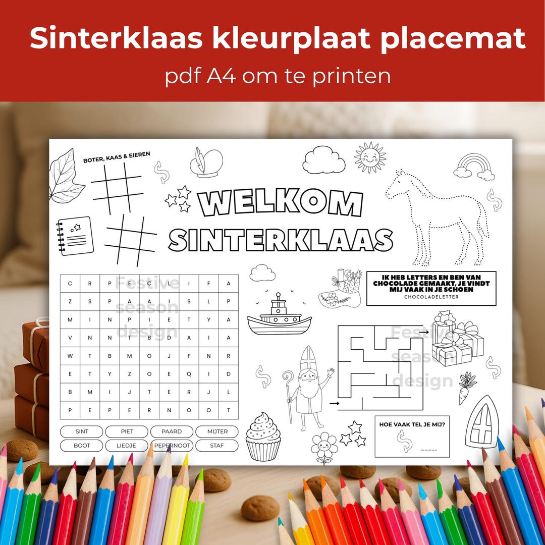 Welcome Sinterklaas Coloring Page Placemat, Sinterklaas Puzzles and ...