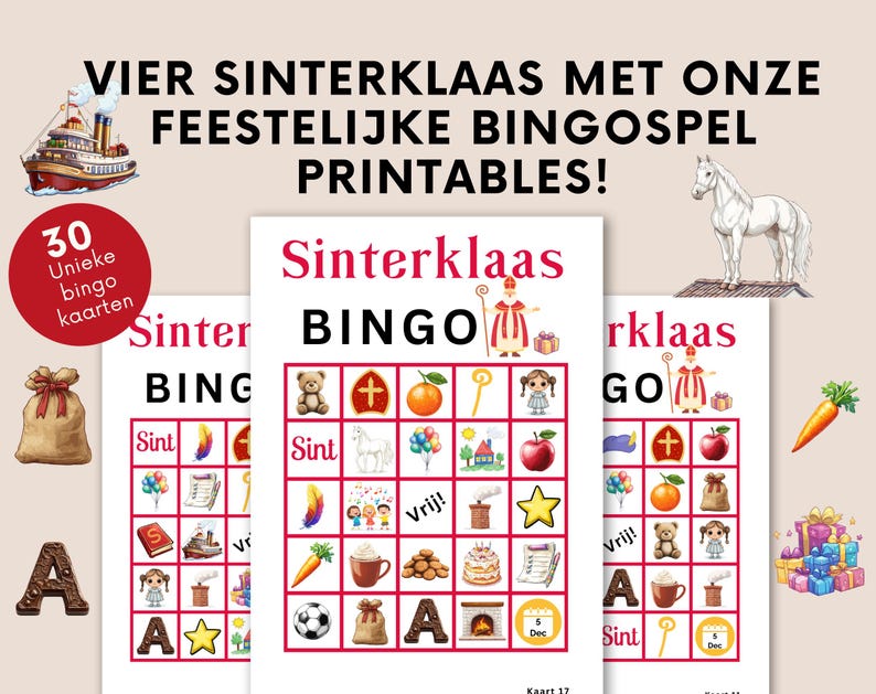 Sinterklaas Bingo, 30 Bingo Cards Sinterklaas Party Game, Printable ...