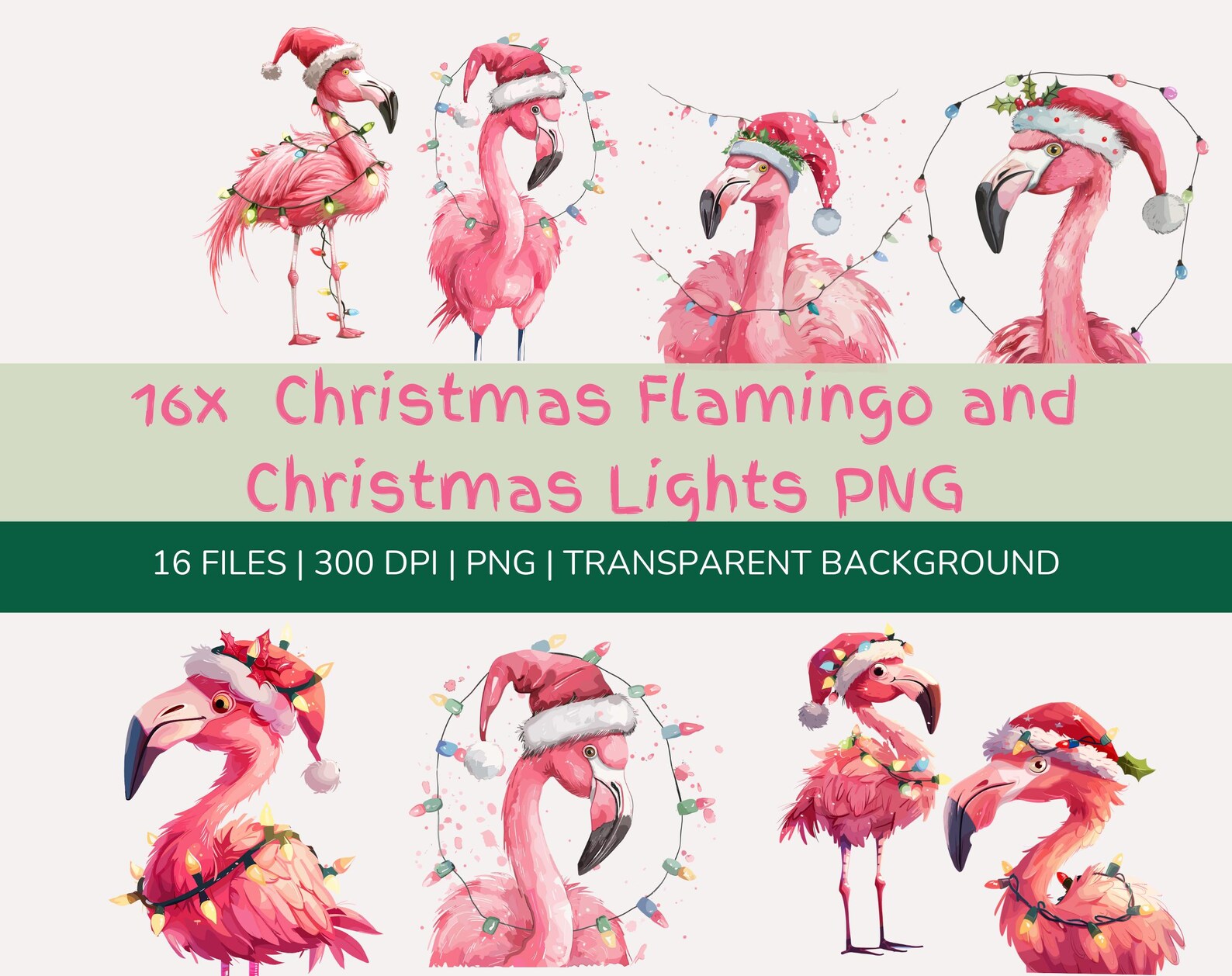 Christmas Flamingo PNG, Christmas Lights PNG, Winter Seasonal Art ...
